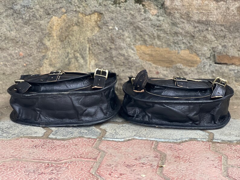 Leather Motorcycle Bag Saddle Bag Black Pouch Bag Set of Two - Etsy