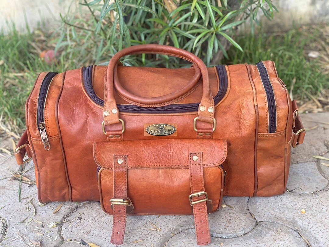 Handmade Leather Duffel Bag: 20-inch Brown Weekender Travel Bag - Etsy