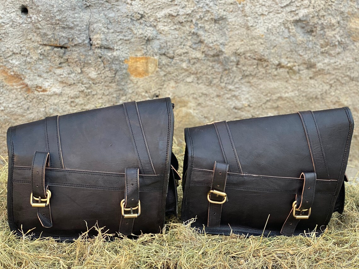 Leather Motorcycle Bag Black Bag Set Saddle Bag Bike Bag Side - Etsy