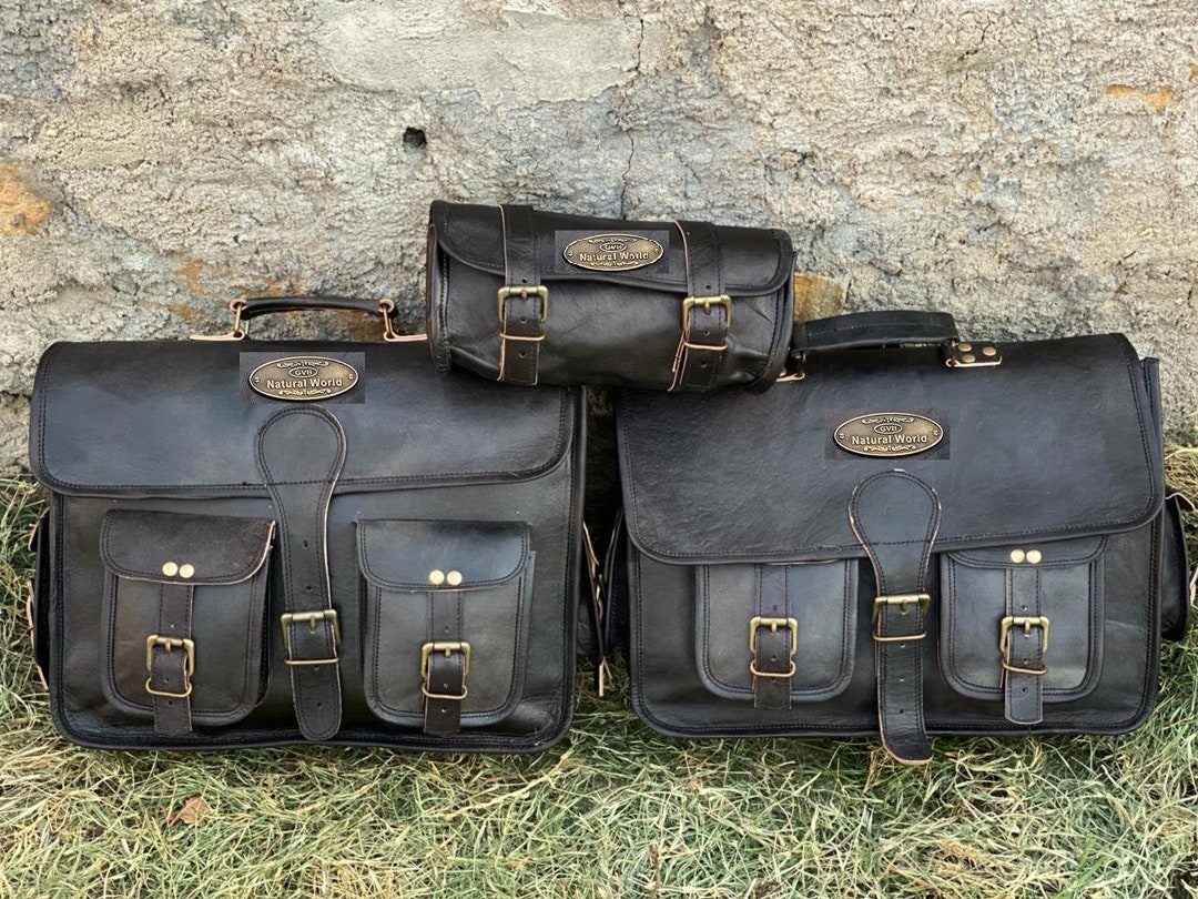 Black Leather Motorcycle Messenger Bag Set With Tool Pouch - Etsy