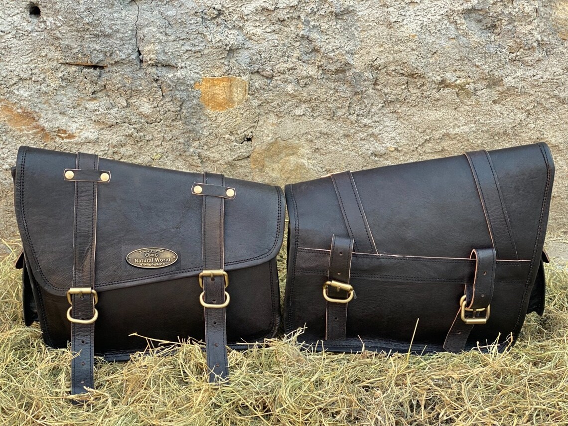 Leather Motorcycle Bag Black Bag Set Saddle Bag Bike Bag Side - Etsy