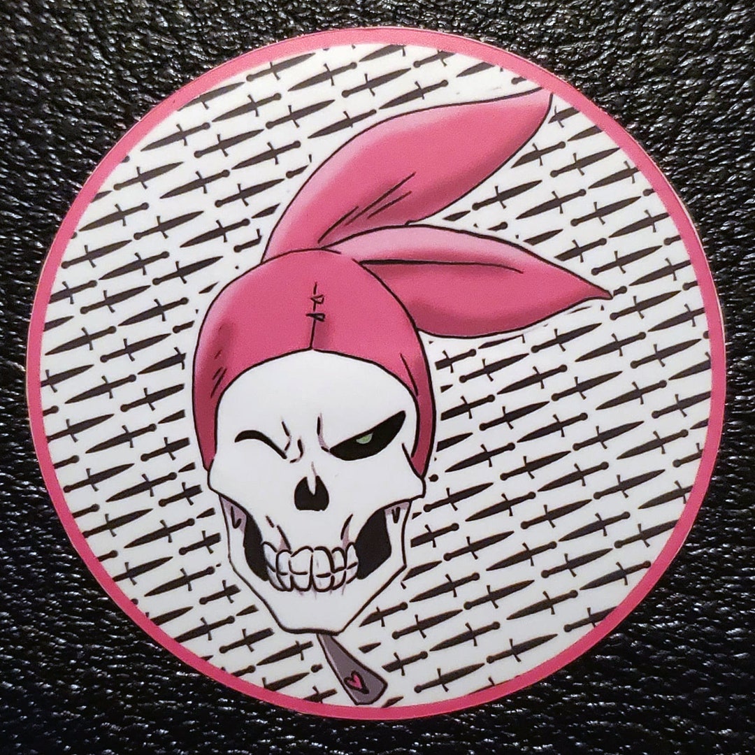 Winking Skull Wearing a Pink Bunny Hat With Dagger Background - Etsy