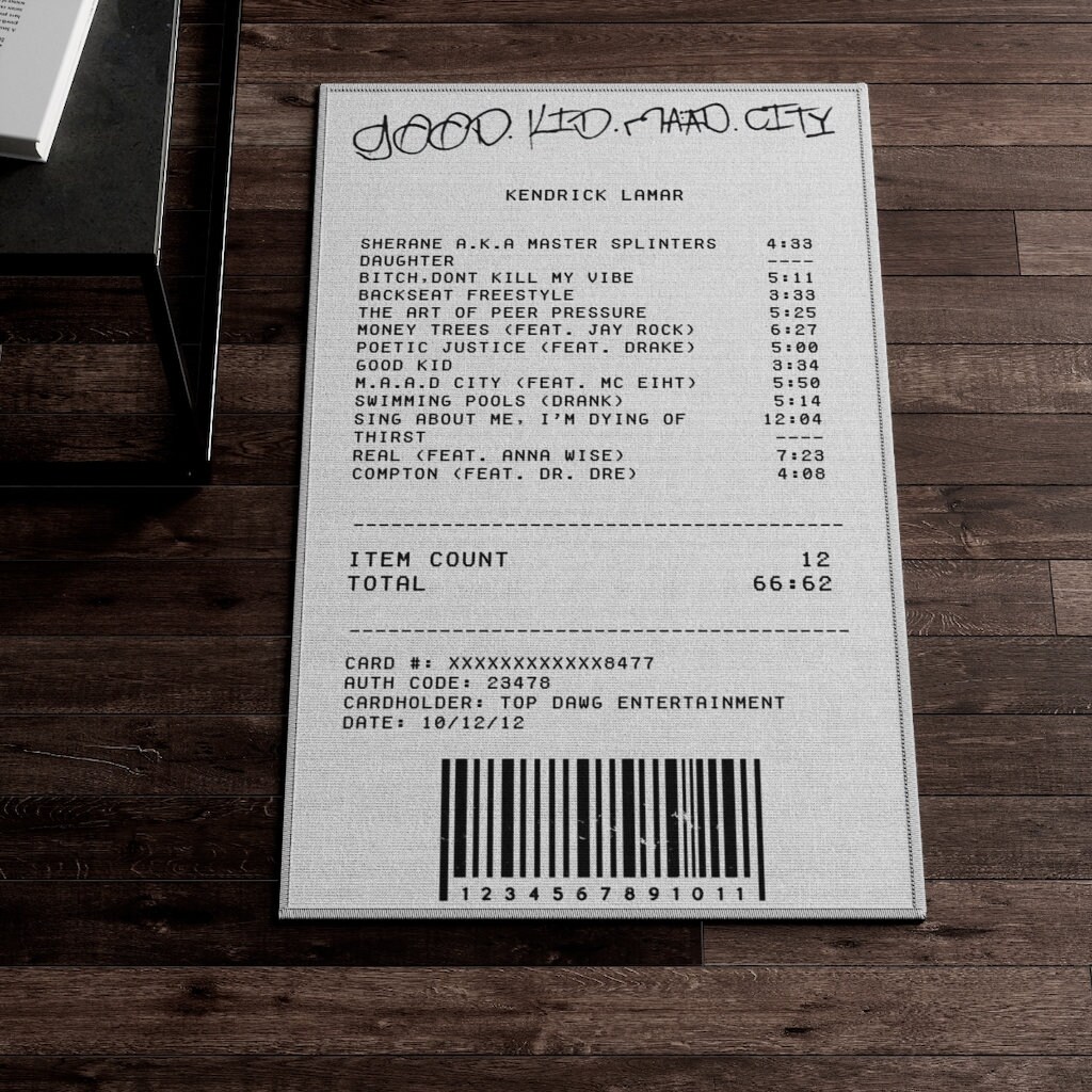 Kendrick Lamar Rug / Good Kid Maad City Album Receipt Album | Etsy