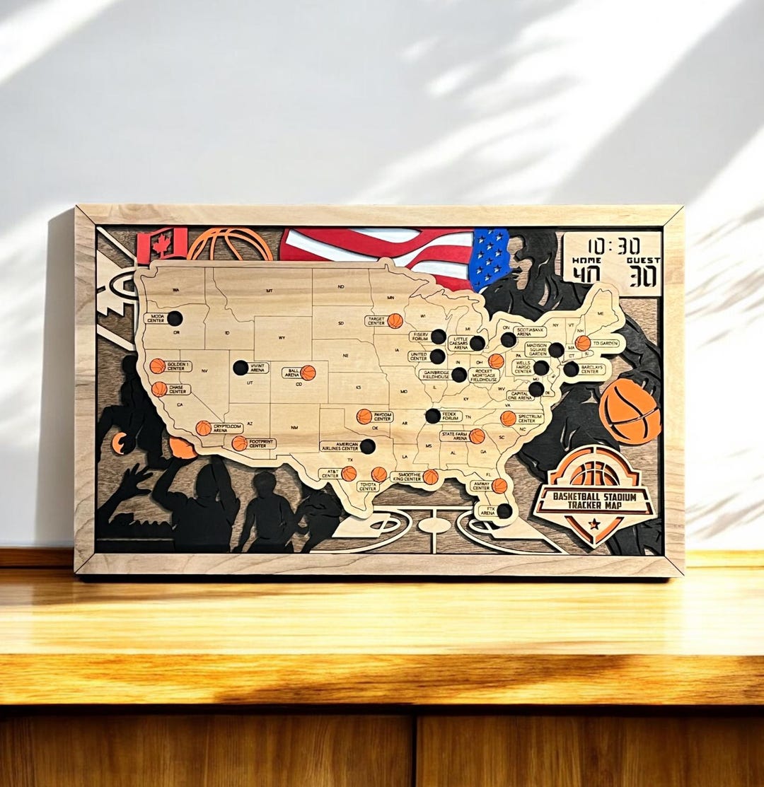 Personalized Basketball Stadium Tracker Map, Wooden NBA Arena Map ...