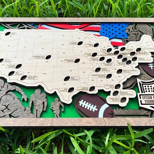 Wood Football Stadium Tracker Map, Sports Travel Map, Professional ...