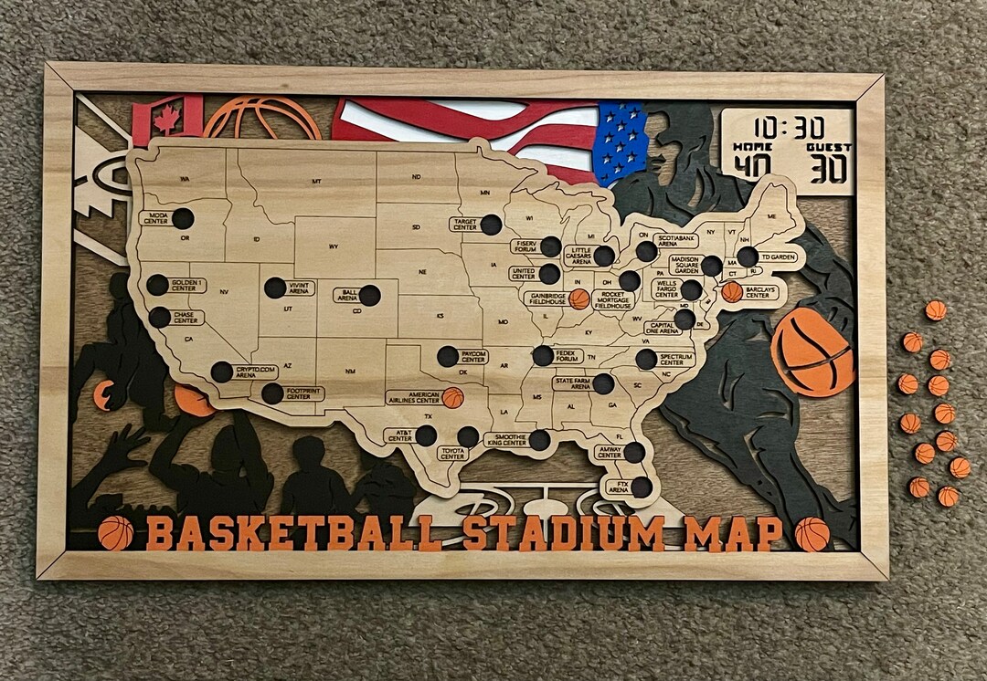Wood Basketball Stadium Tracker Map, Sports Travel Map, Professional ...
