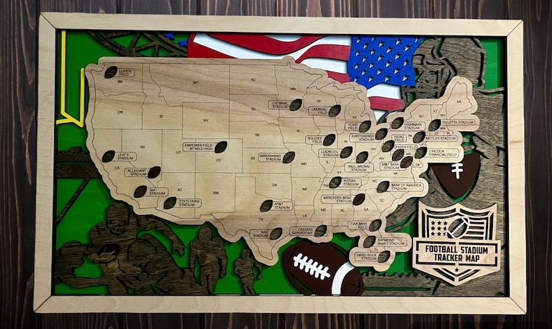 Personalized Football Stadium Tracker Map • NFL Stadium Travel Map ...