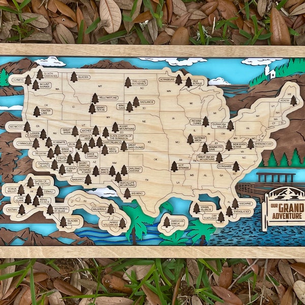 Wooden Adventure Map National Parks - Etsy