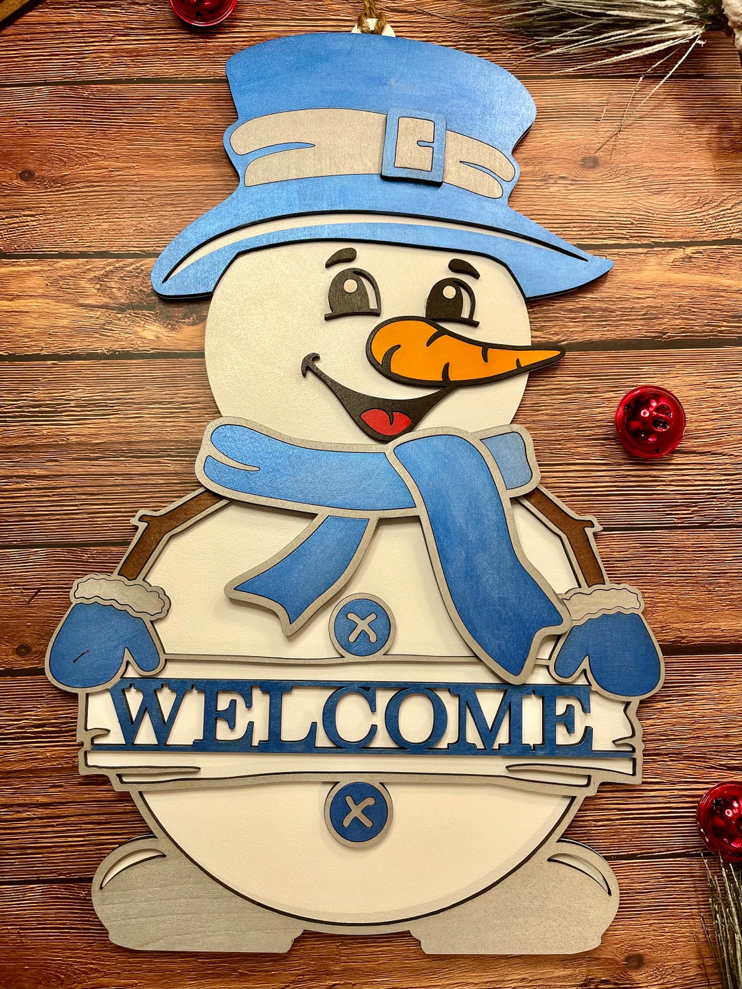 Snowman Welcome Sign, Christmas Welcome Sign, Holiday Welcome Sign ...