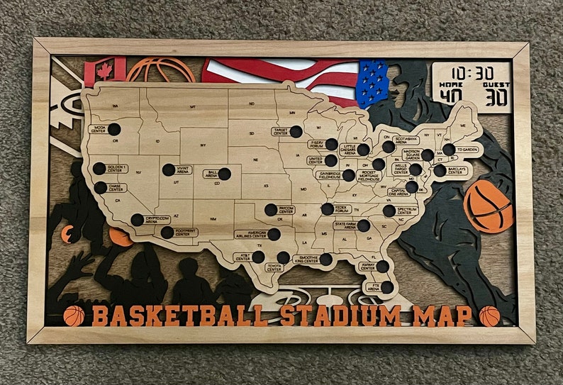Personalized Basketball Stadium Tracker Map, Wooden NBA Arena Map ...