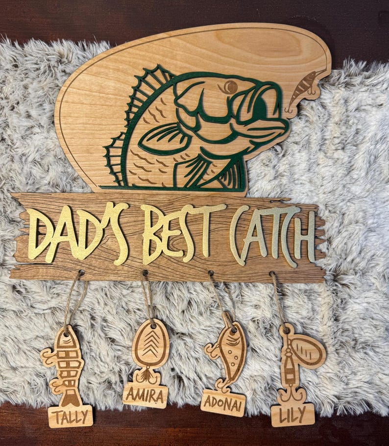 Dads Best Catch Fish and Lures Wall Sign, Father Fishing Door Sign ...