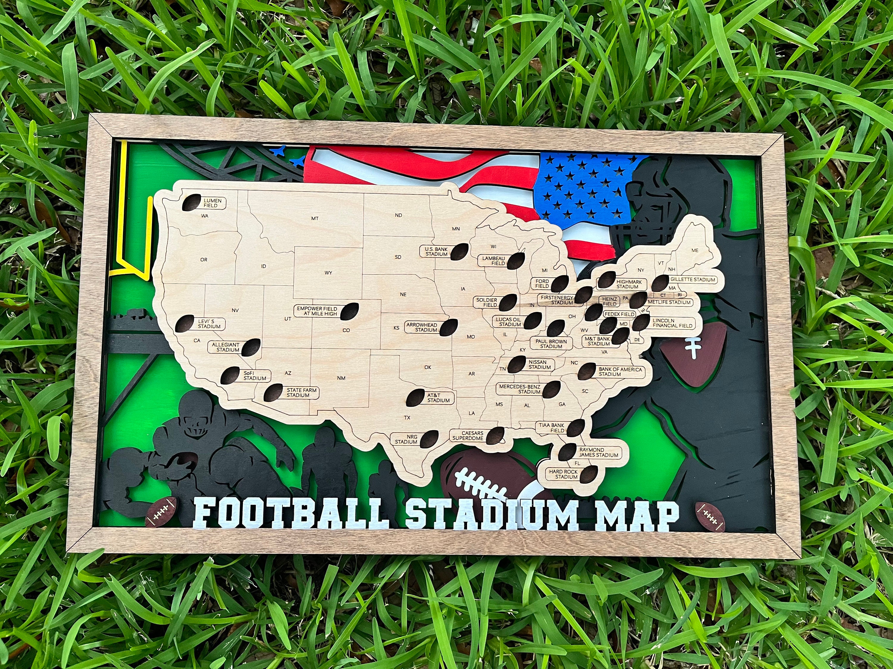 Football Stadium Tracker Map • NFL Stadium Travel Map • Wooden Sports ...