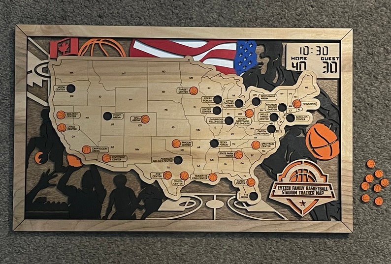 Personalized Basketball Stadium Tracker Map, Wooden NBA Arena Map ...