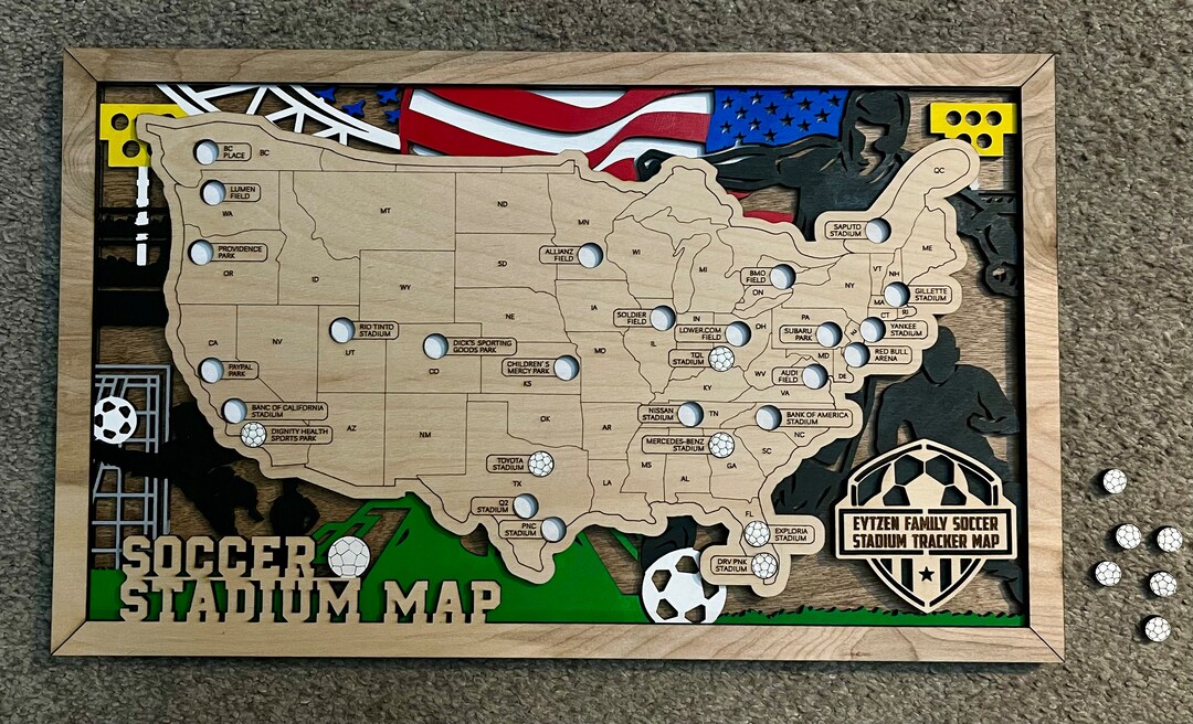 Wood Soccer Stadium Tracker Map, Sports Travel Map, Major League Soccer ...