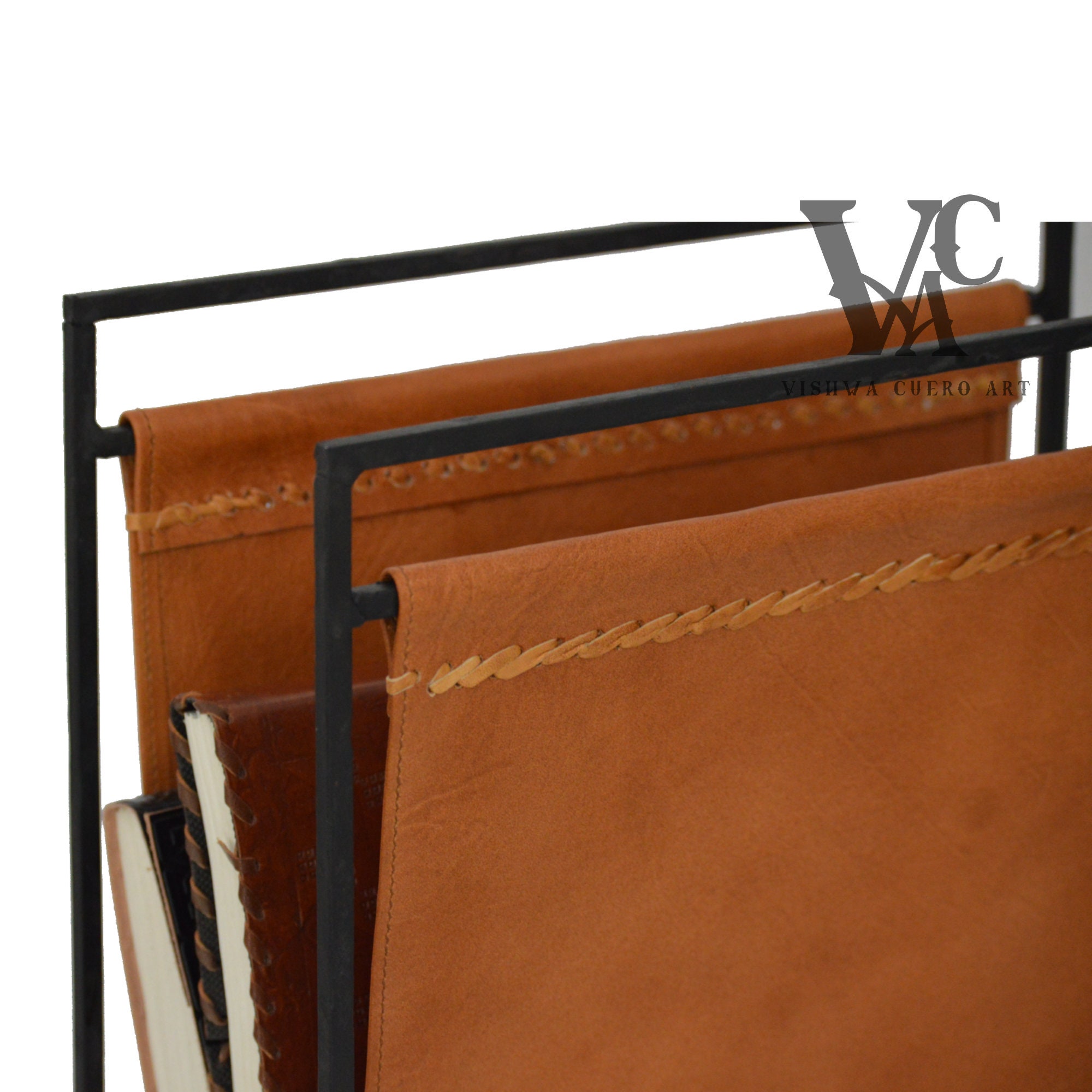 Leather Magazine Rack Tan and Black Frame Magazine and Paper | Etsy