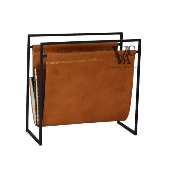 Leather Magazine Rack Tan and Black Frame Magazine and Paper - Etsy