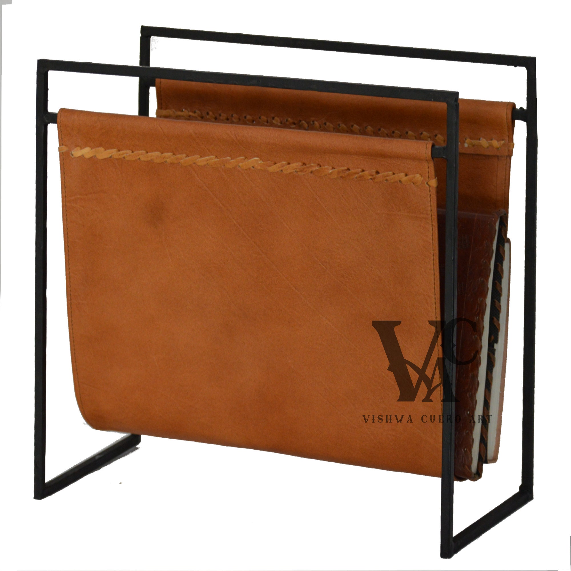 Leather Magazine Rack Tan and Black Frame Magazine and Paper | Etsy