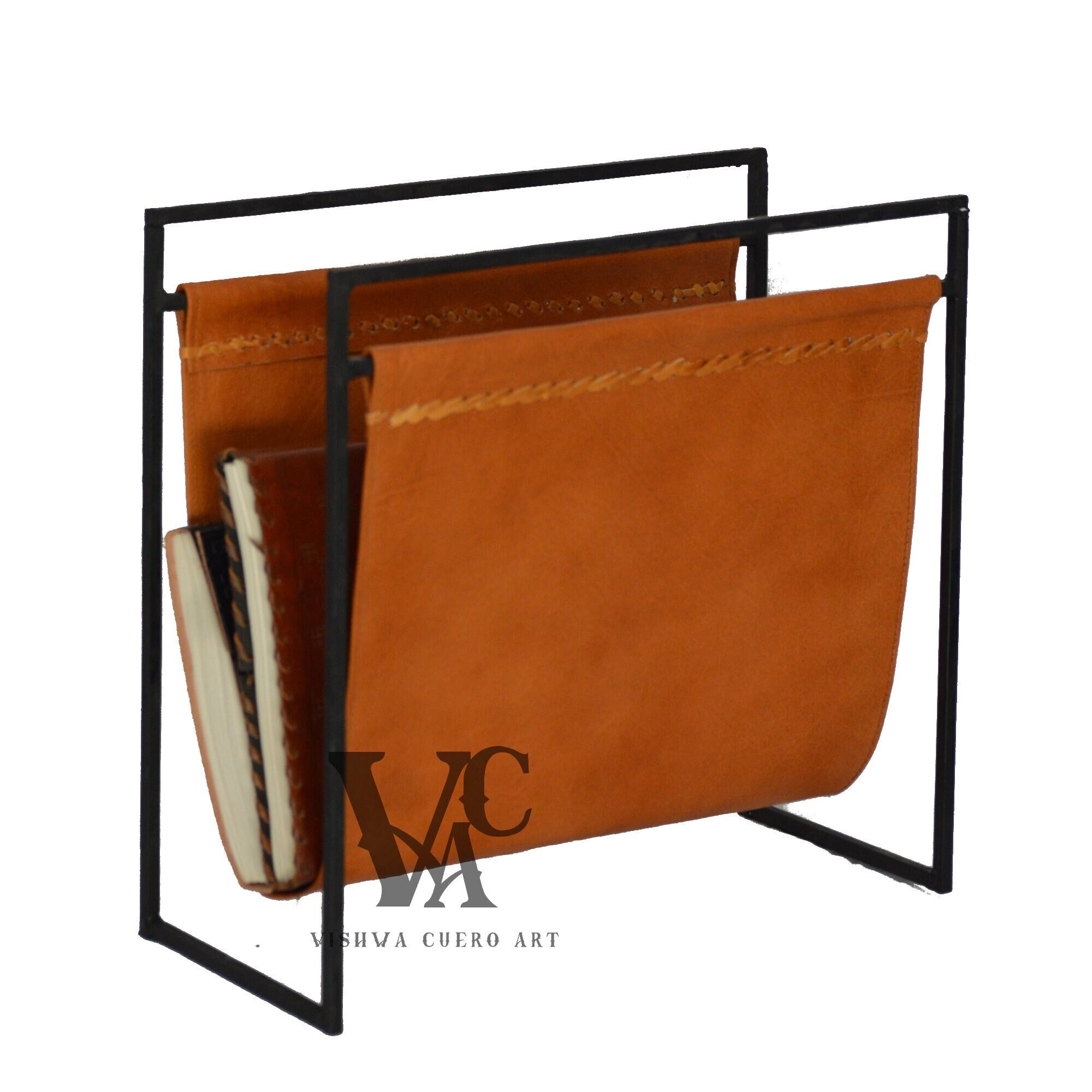 Leather Magazine Rack Tan and Black Frame Magazine and Paper | Etsy