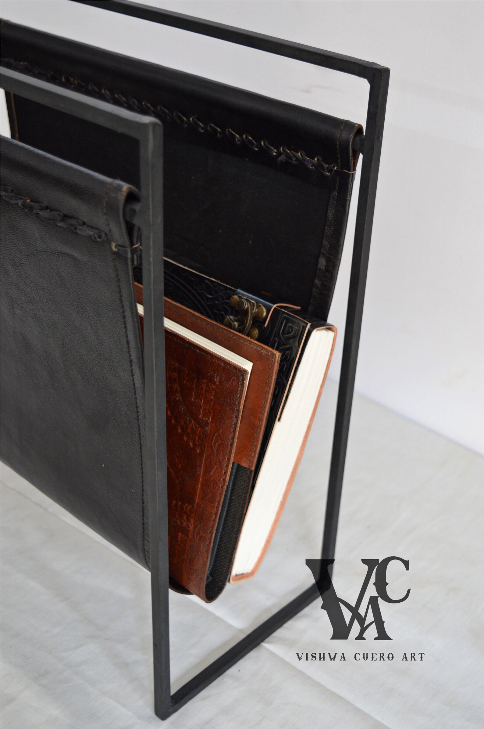 Leather Magazine Rack Black Leather and Black Frame Leather - Etsy