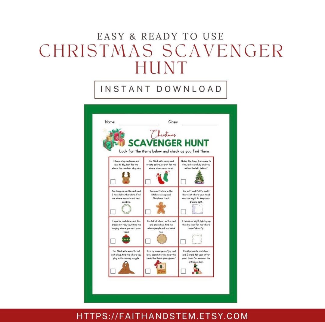 Christmas Scavenger Hunt Printable, Indoor Scavenger Hunt, Holiday Game ...