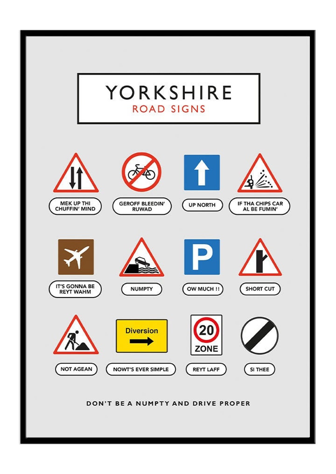 Yorkshire Road Signs Print, Yorkshire Slang, Yorkshire Print, Yorkshire ...