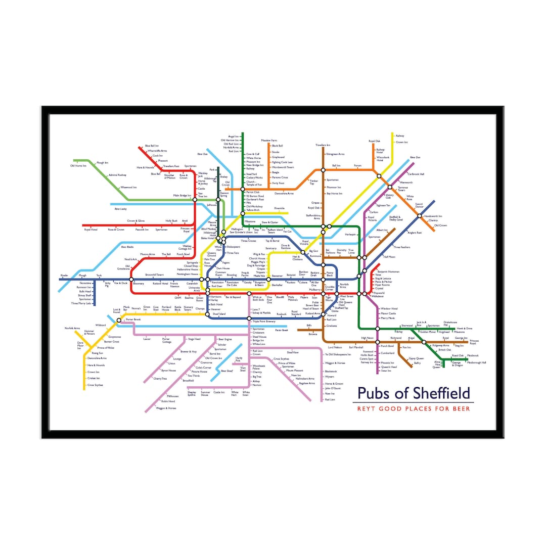 Pubs of Sheffield, Sheffield Pubs, Sheffield Pub Map, Sheffield Print ...