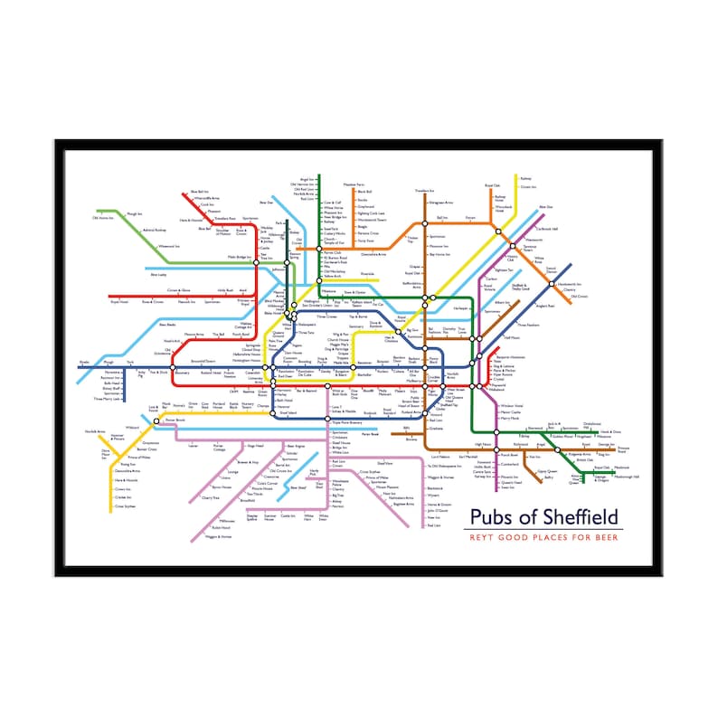 Pubs of Sheffield, Sheffield Pubs, Sheffield Pub Map, Sheffield Print ...
