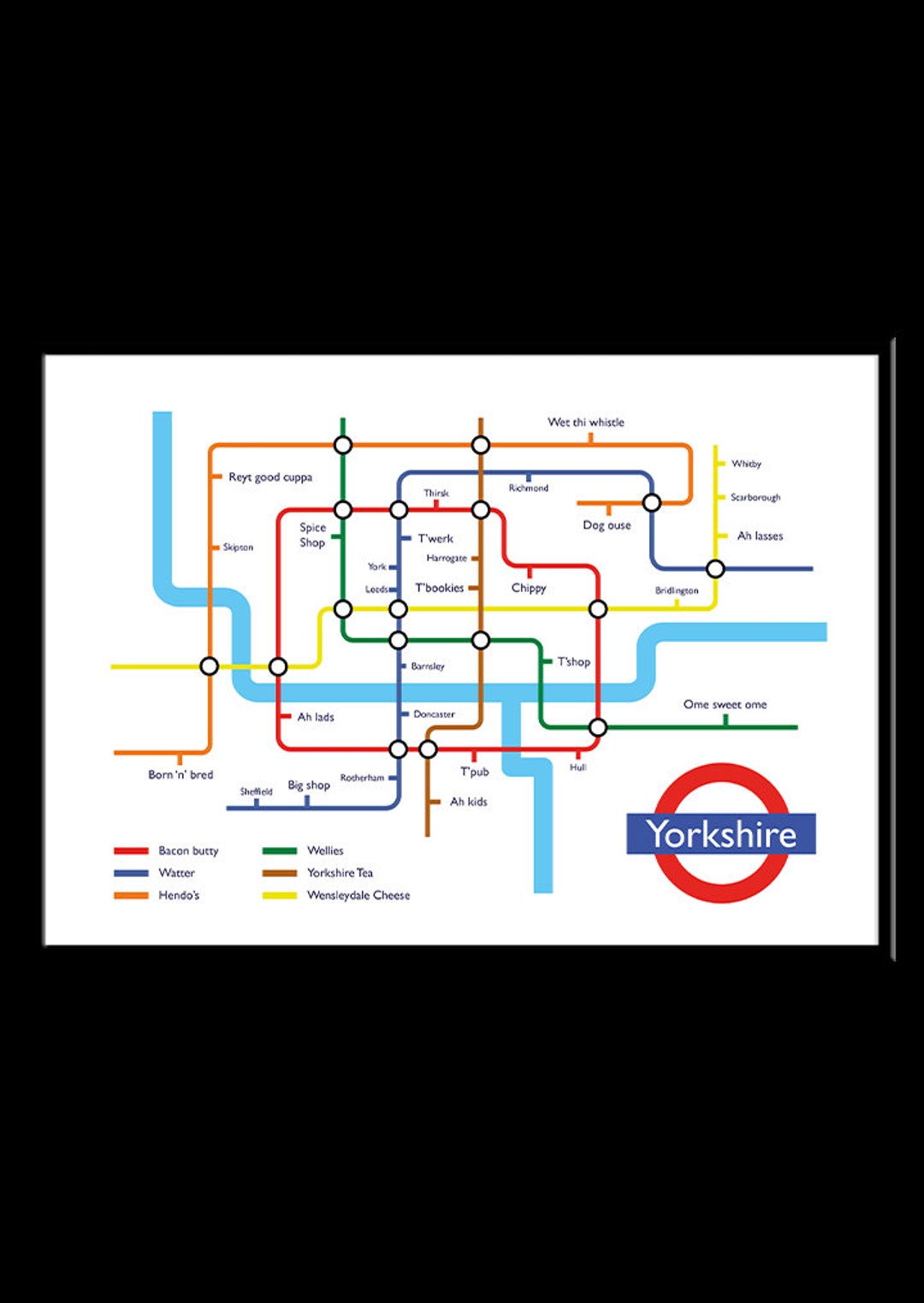 Mapa subterrâneo de Yorkshire, impressão de Yorkshire, Yorkshire, arte ...