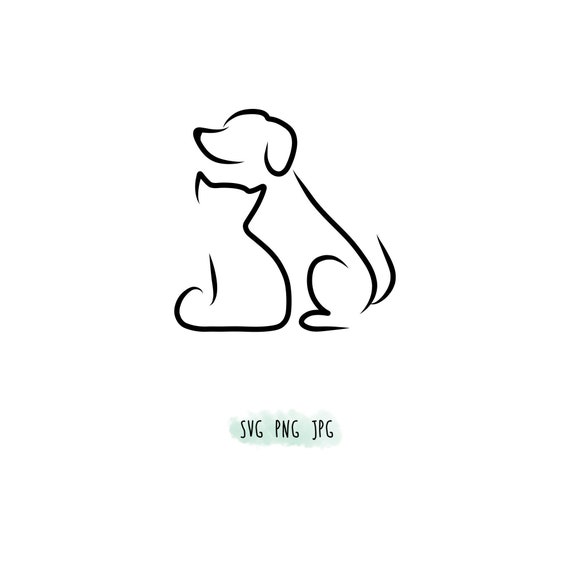 Cat and Dog Outline Line Art SVG PNG JPG - Etsy