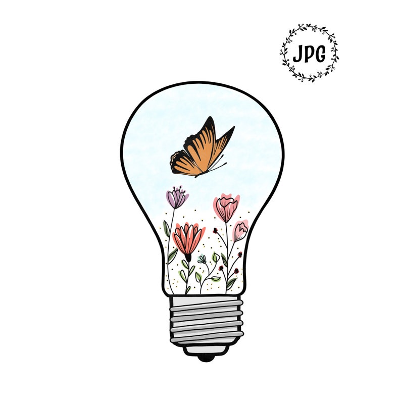 Flowers in a Light Bulb With a Butterfly SVG PNG JPG Bundle - Etsy