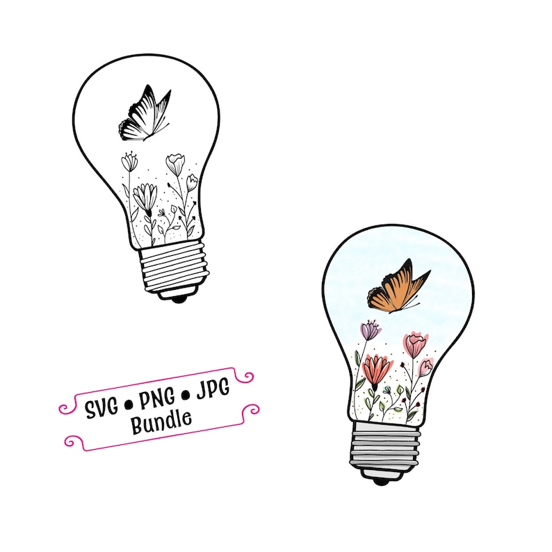 Flowers in a Light Bulb With a Butterfly SVG PNG JPG Bundle - Etsy