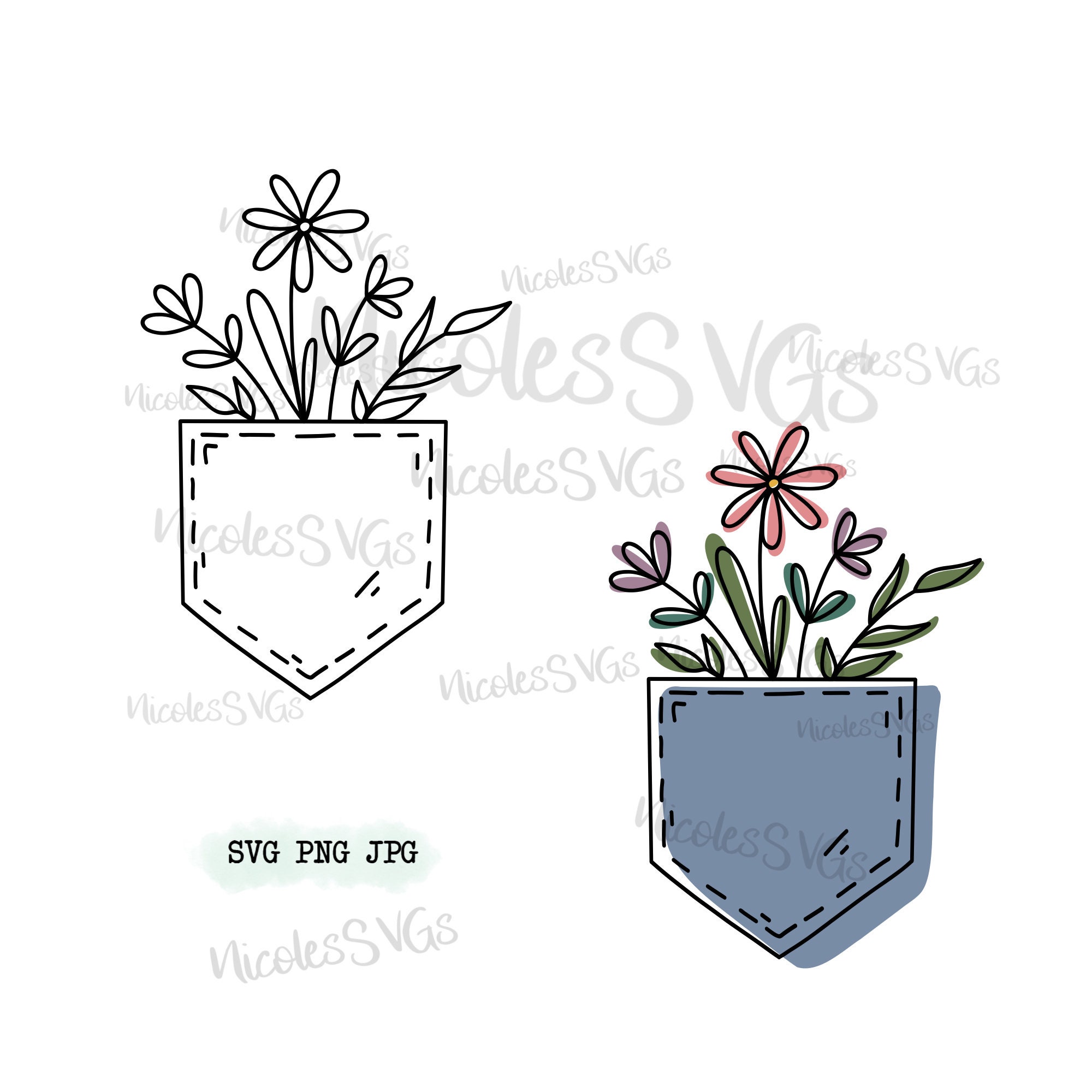 Flowers in a Pocket SVG PNG JPG Bundle - Etsy