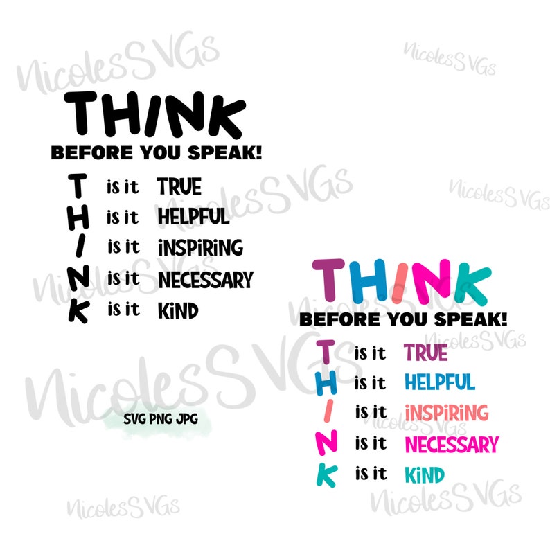Think Before You Speak anti-bullying SVG PNG JPG Bundle - Etsy
