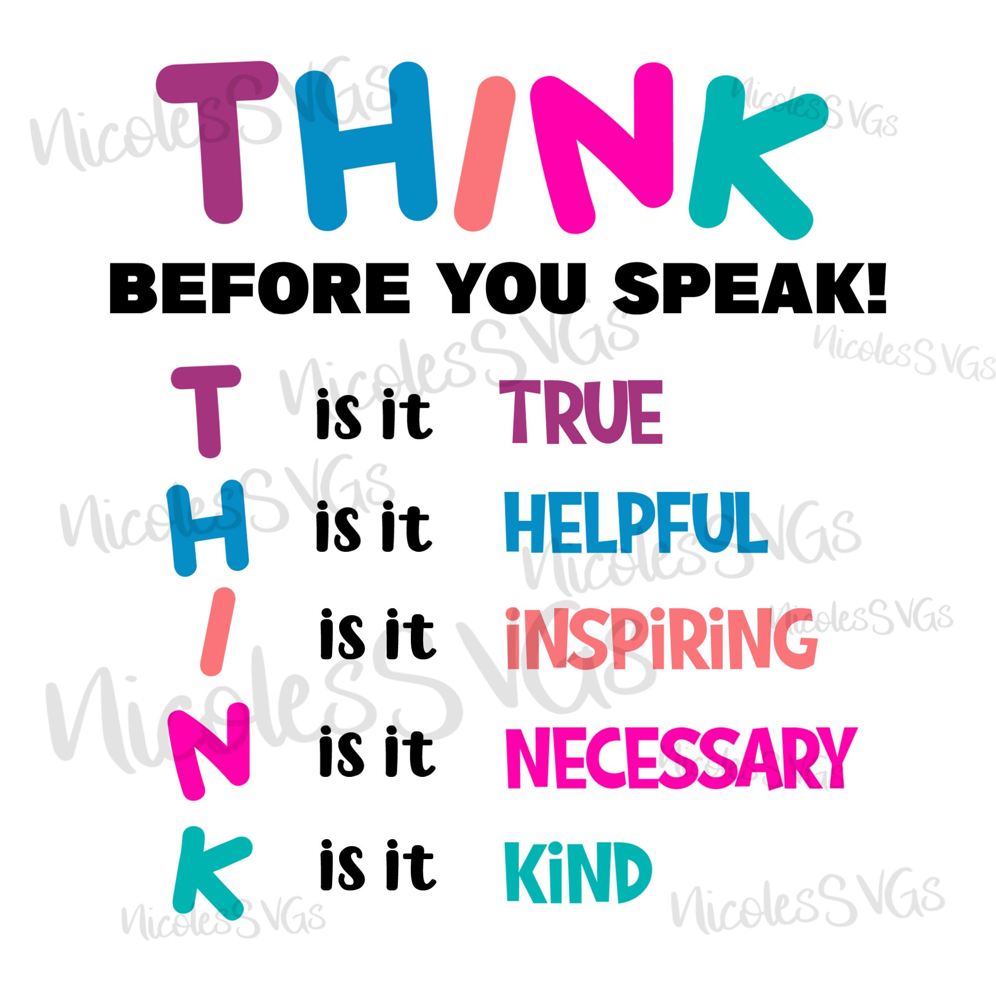 Think Before You Speak! (anti-bullying) SVG PNG JPG Bundle - Etsy