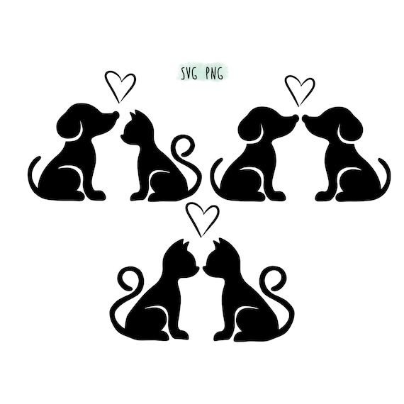 Dog and Cat W/a Heart Cat and Cat W/a Heart AND Dog and Dog | Etsy