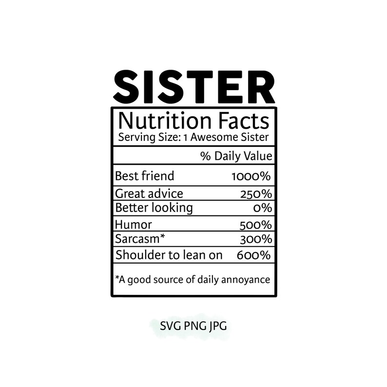 Sister Nutrition Facts SVG PNG JPG Bundle - Etsy UK