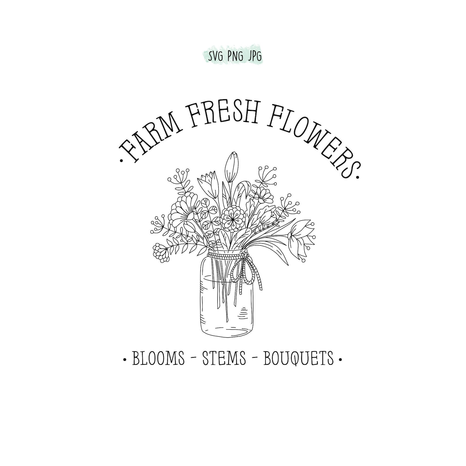 Farm Fresh Flowers With Vase of Flowers SVG PNG JPG Bundle - Etsy