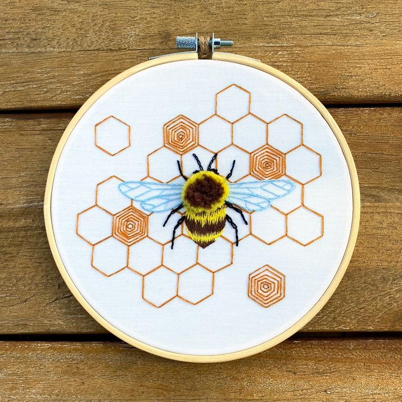 Fuzzy Bumblebee Embroidery PDF Pattern Download | Bee | Cottagecore ...
