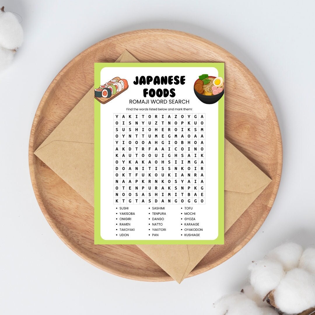 Japanese Foods Romaji Word Search Game - Etsy