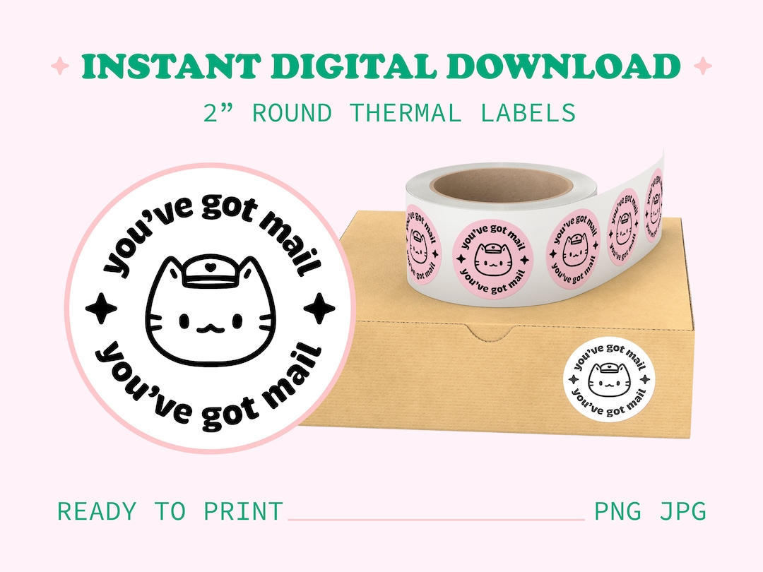 FREE You've Got Mail Cat Thermal Printer Sticker Round Circle Labels ...