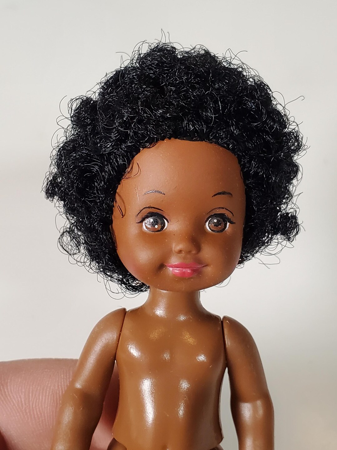 OOAK AA Tommy Doll Reroot Barbie Doll Kelly Size Brown Eyes Black Curly ...