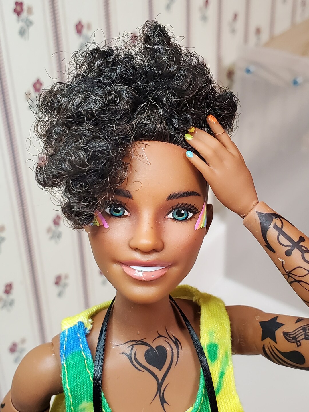 OOAK Barbie PRIDE Doll AA Curly Hair Comes With Clothes and Accessories Tattoos Piercings - Etsy