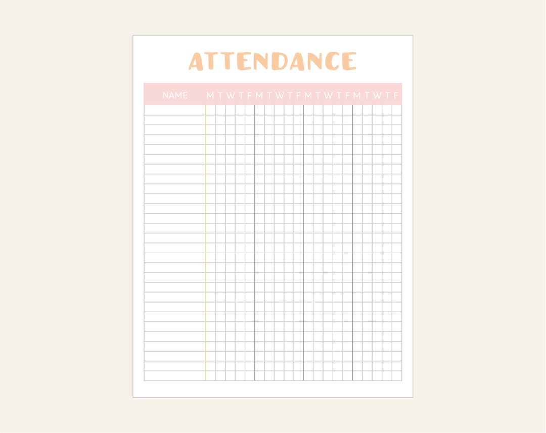 Monthly Attendance Sheet Pink for Teachers, Prints for Classroom ...