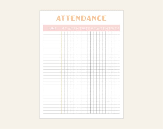 Monthly Attendance Sheet Pink for Teachers Prints for - Etsy
