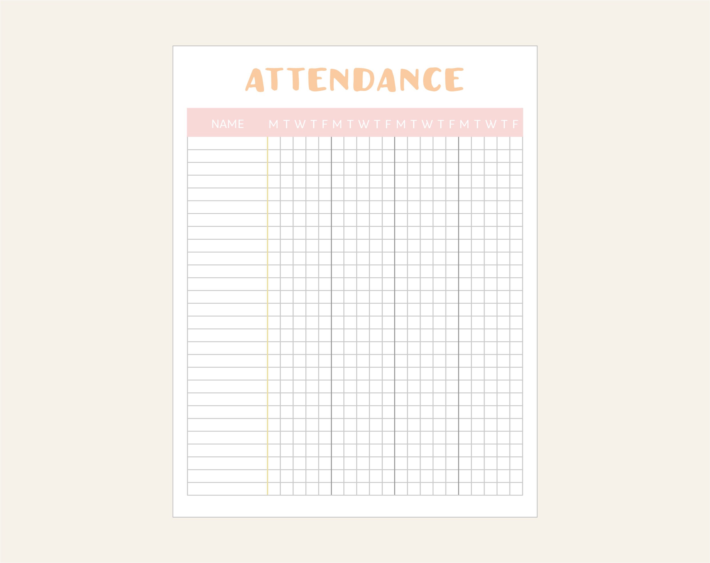 Monthly Attendance Sheet Pink for Teachers, Prints for Classroom ...