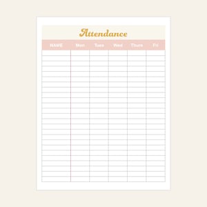 Weekly Attendance Sheet Pink for Teachers, Prints for Classroom ...