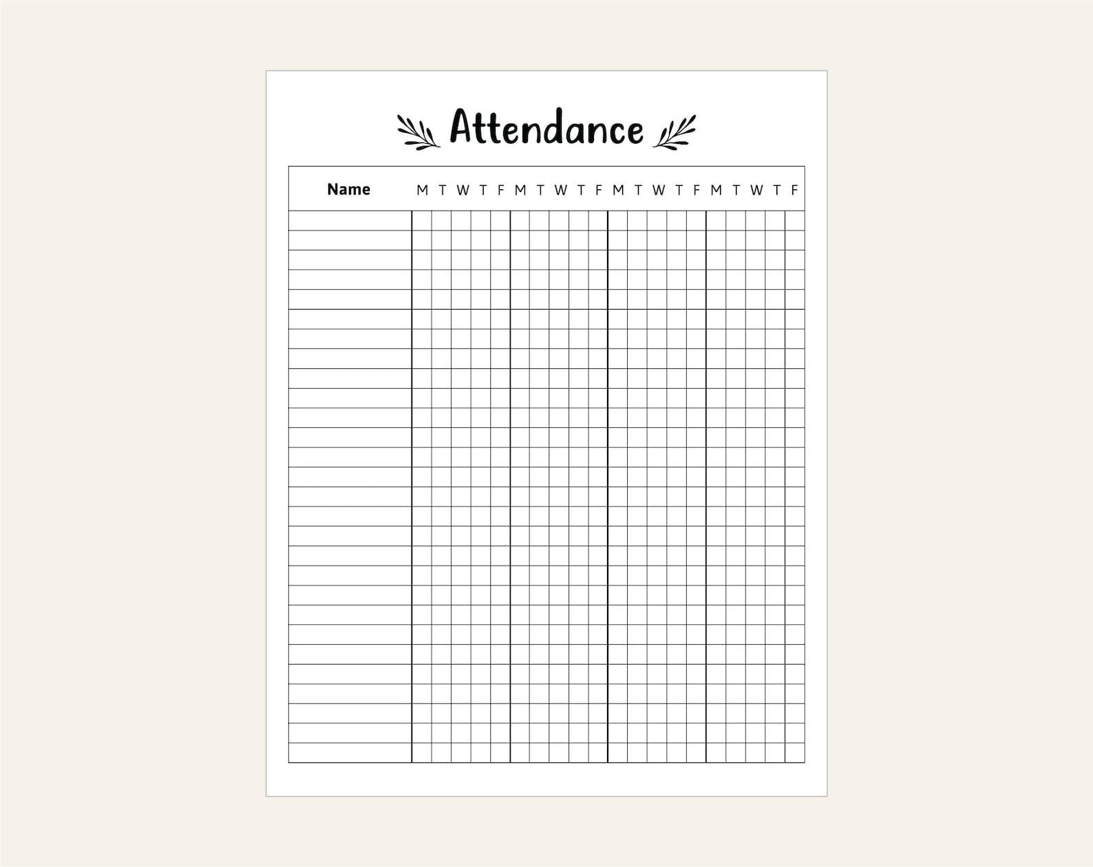 Monthly Attendance Sheet for Teachers, Prints for Classroom Substitute ...