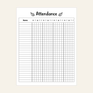 Monthly Attendance Sheet for Teachers, Prints for Classroom Substitute ...