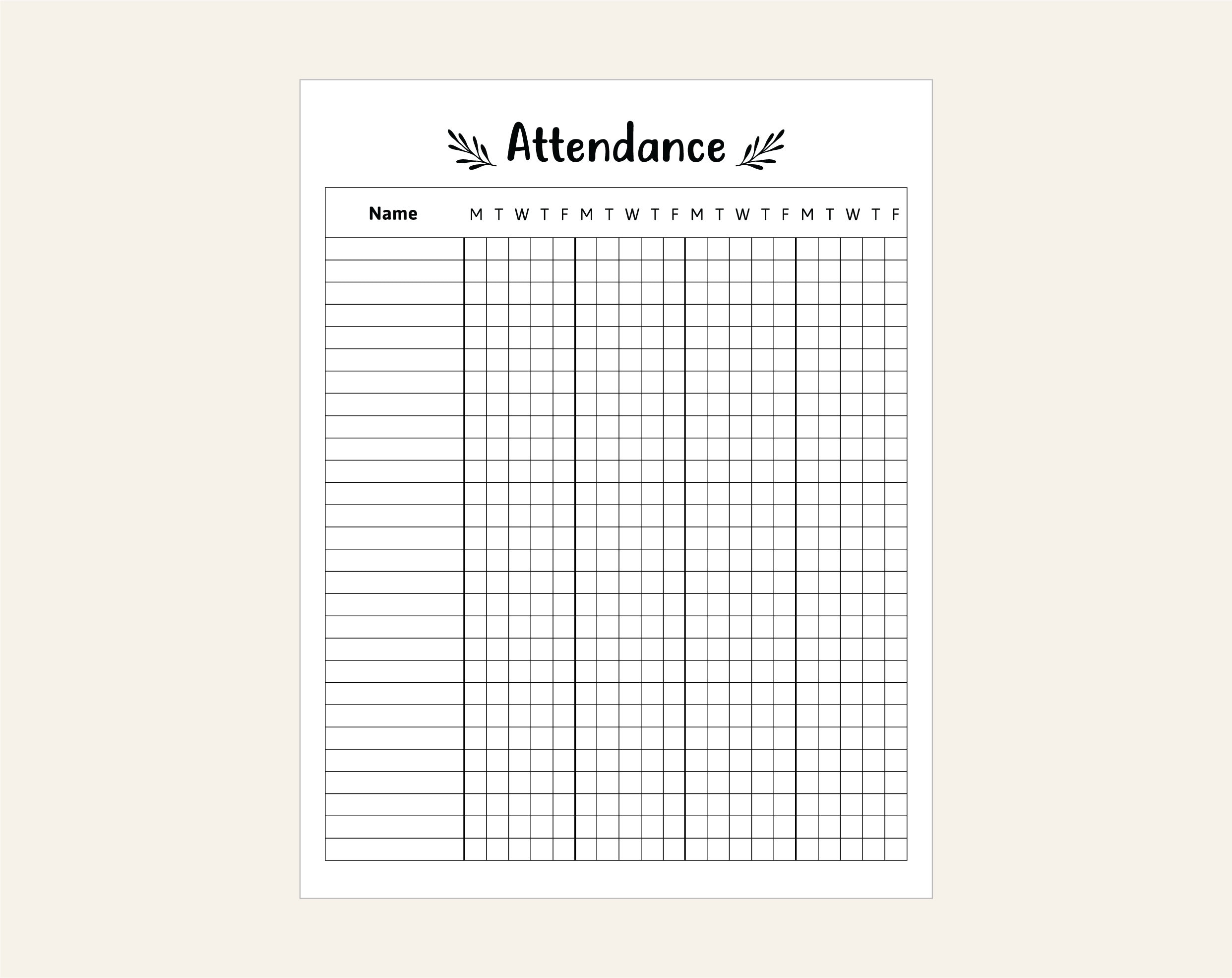 Monthly Attendance Sheet for Teachers, Prints for Classroom Substitute ...