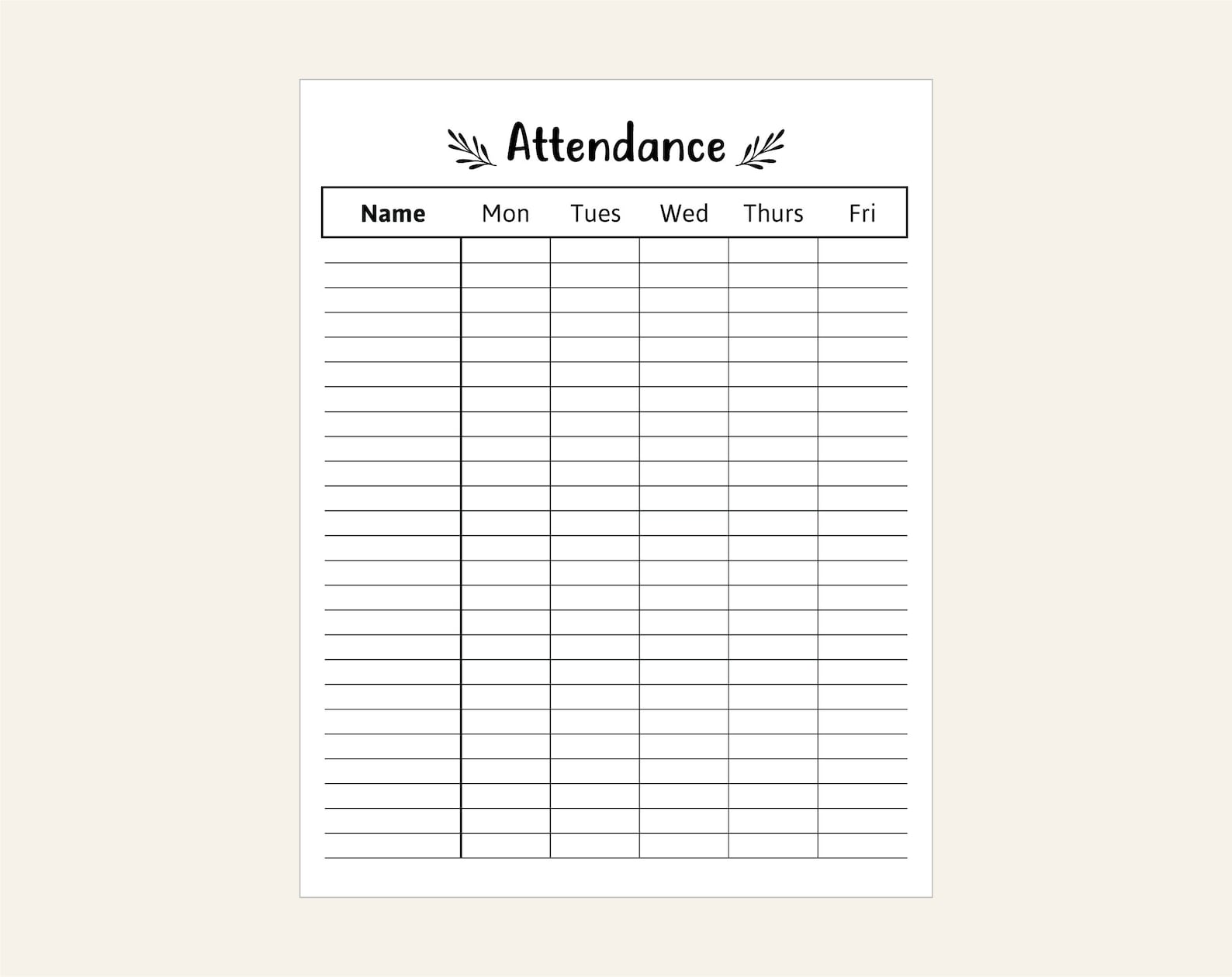 Weekly Attendance Sheet for Teachers, Prints for Classroom Substitute ...